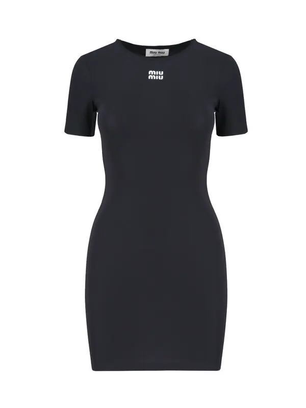 Miu Miu Stretch Jersey Logo Embellished Mini Dress