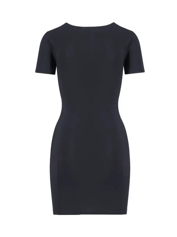 Miu Miu Stretch Jersey Logo Embellished Mini Dress