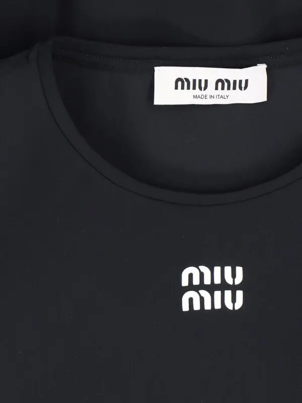 Miu Miu Stretch Jersey Logo Embellished Mini Dress
