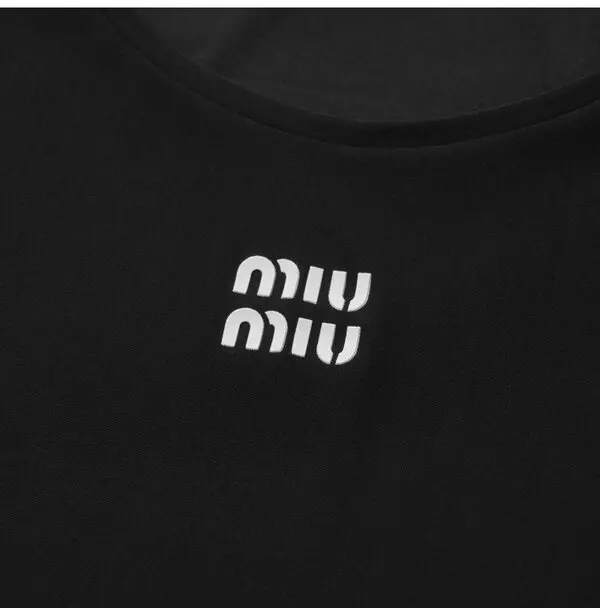 Miu Miu Stretch Jersey Logo Embellished Mini Dress