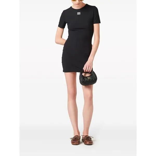 Miu Miu Stretch Jersey Logo Embellished Mini Dress