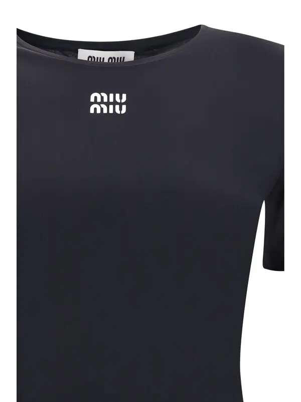 Miu Miu Stretch Jersey Logo Embellished Mini Dress
