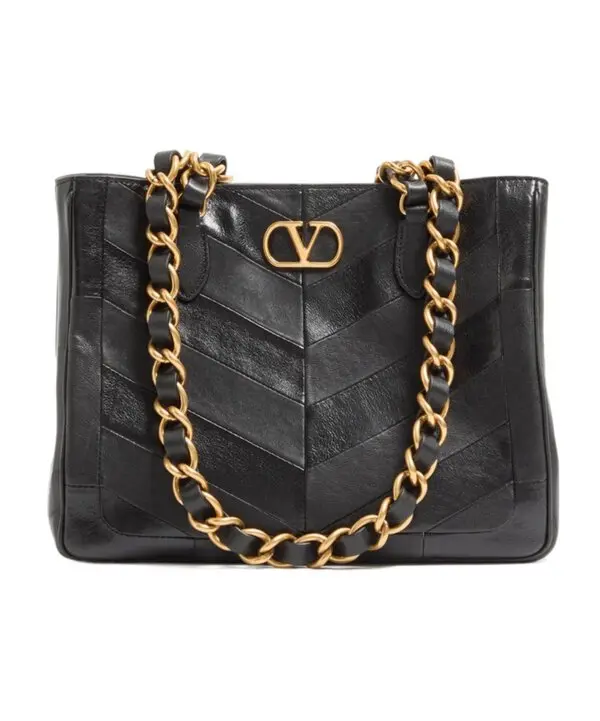 Valentino Garavani Chevron-patchwork Vlogo Signature Tote Bag - Black