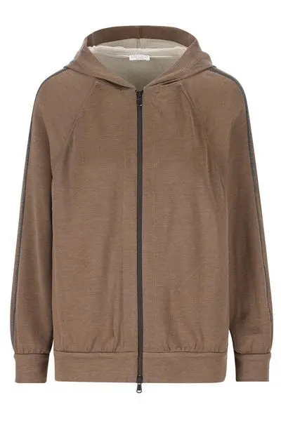 Brunello Cucinelli Trim Embellished Zipped Hoodie - Brown