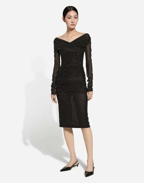 Dolce & Gabbana Polka Dot Printed Midi Tulle Dress