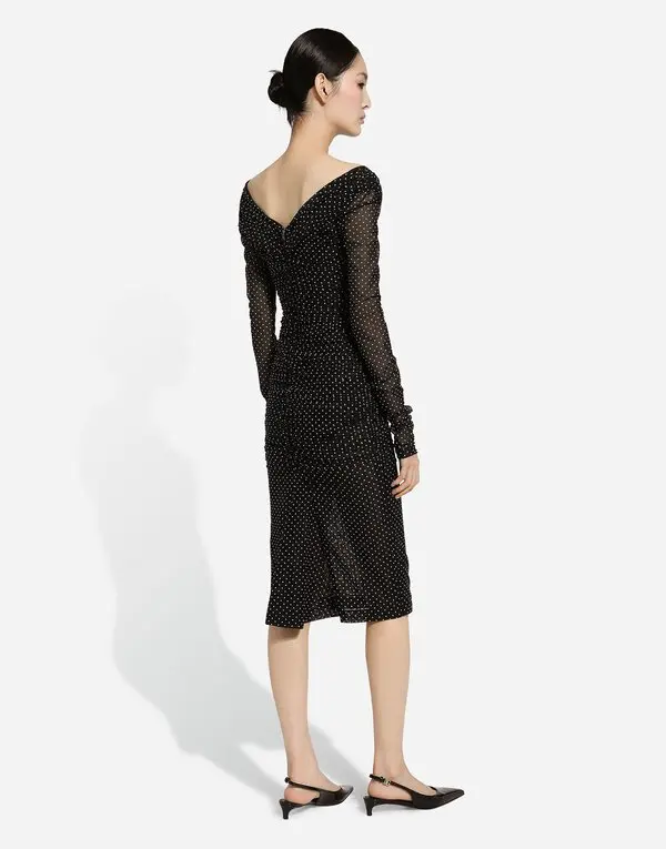 Dolce & Gabbana Polka Dot Printed Midi Tulle Dress
