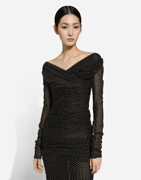 Dolce & Gabbana Polka Dot Printed Midi Tulle Dress