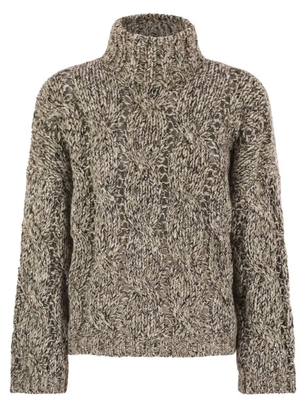Brunello Cucinelli High Neck Knitted Sweater - Gray