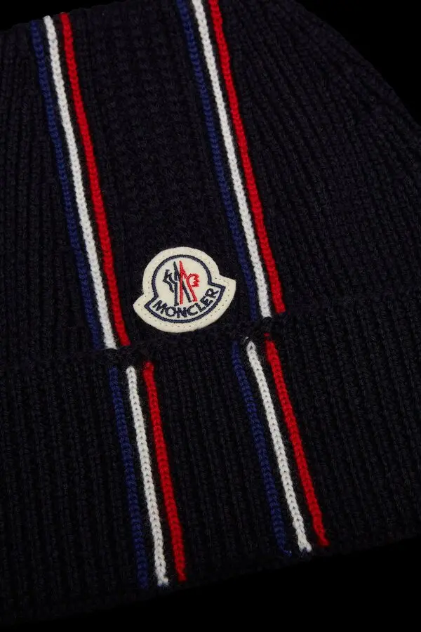 Moncler Logo Patch Ribbed Wool Beanie