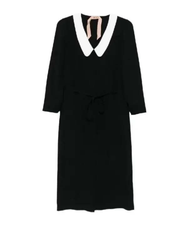 N.21 Long-sleeved Lace-trimmed Collar Patchwork Dress