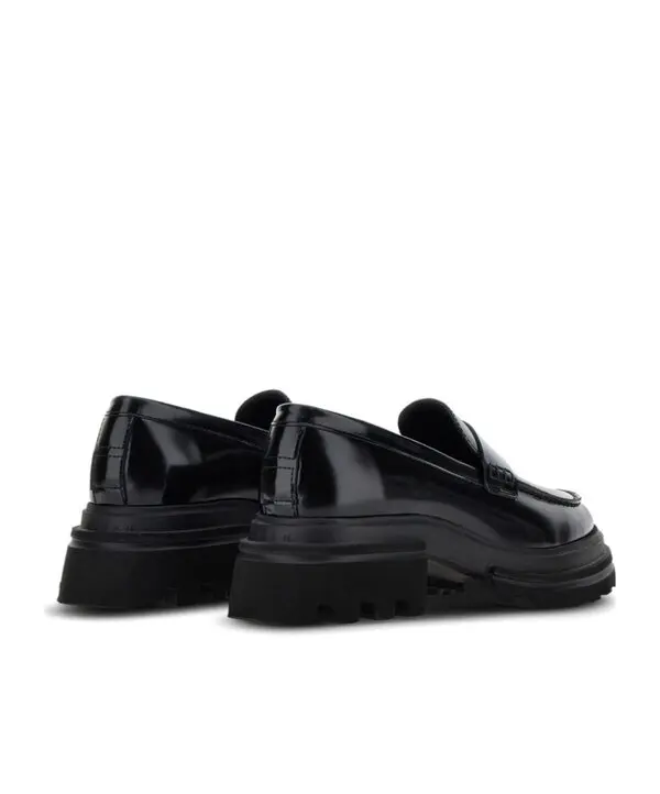 Hogan Polished Leather Loafers With Serrated Sole - Black