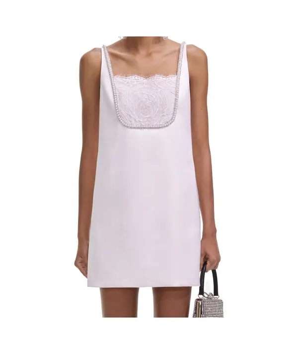 SELF-PORTRAIT Sleeveless Pearl Trim Mini Dress