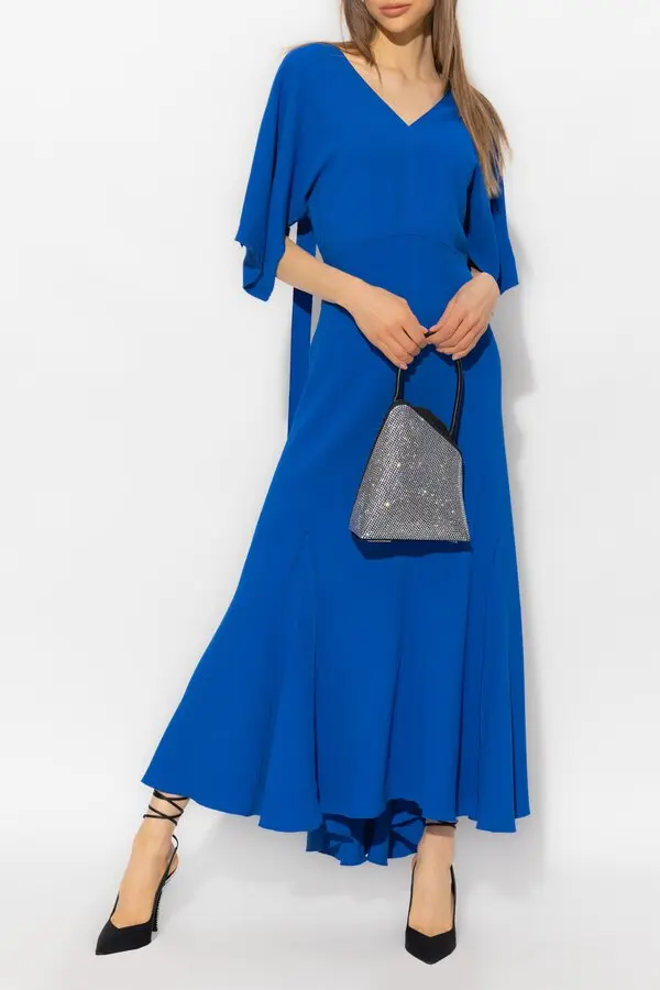 Victoria Beckham V-neck Dress With Buckled Shoulder Straps And Flared Hem