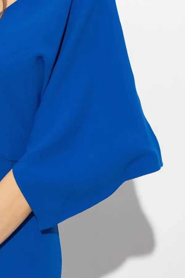Victoria Beckham V-neck Dress With Buckled Shoulder Straps And Flared Hem