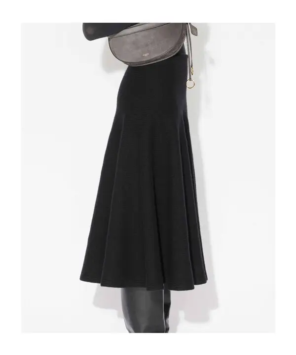 Alaïa Knit Flare Midi Skirt - Black