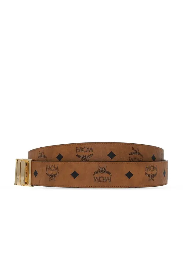 Mcm Claus M Monogram Printed Reversible Belt - Brown