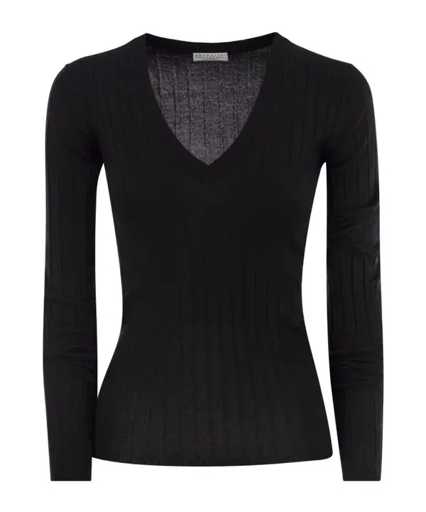 Brunello Cucinelli Long Sleeve V-neck Ribbed Jumper