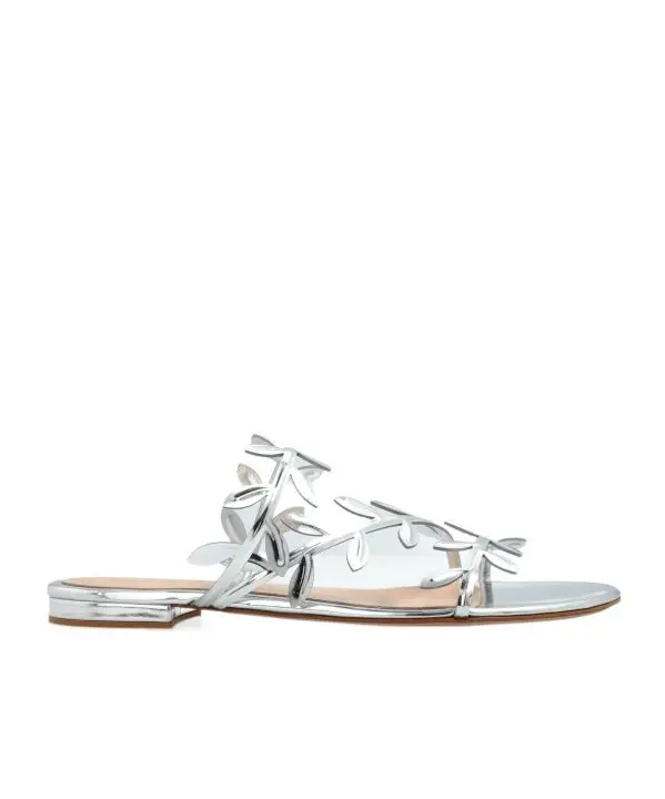 GIANVITO ROSSI Flavia Leaf Motif Flat Slides - Silver