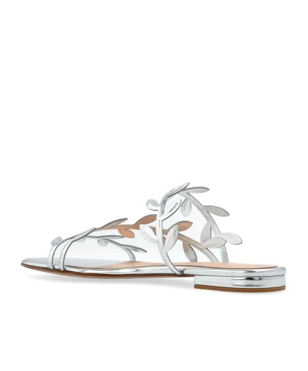 GIANVITO ROSSI Flavia Leaf Motif Flat Slides - Silver