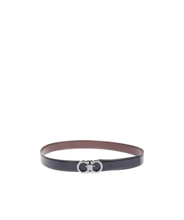 FERRAGAMO Double Gancini Logo Belt - Black