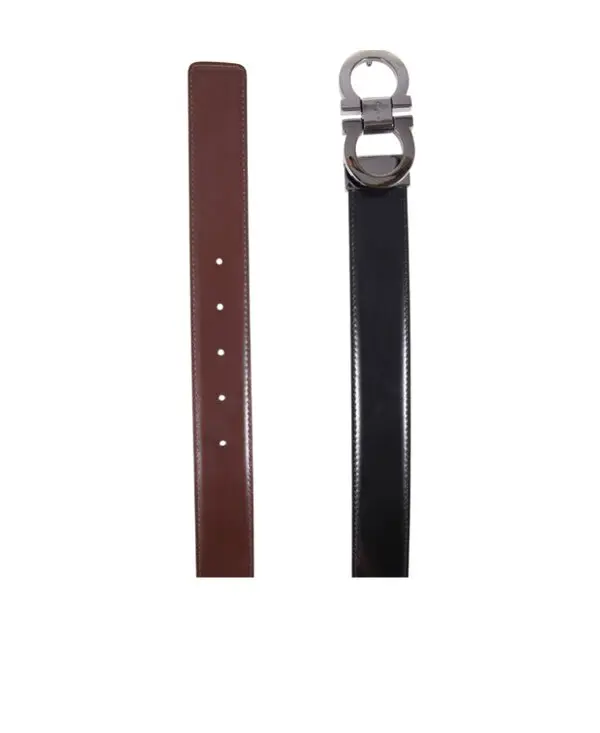 FERRAGAMO Double Gancini Logo Belt - Black
