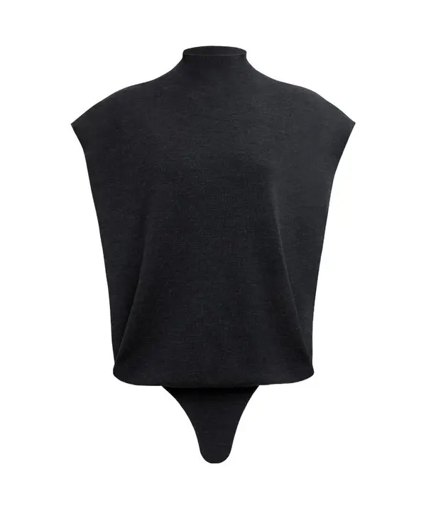 Alaïa Wool Knit Jumpsuit With Hat Sleeves - Black