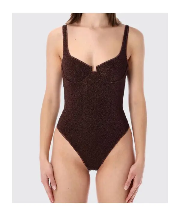 Oseree Lurex Thread One-piece Swimsuit - Chocolate