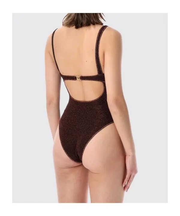 Oseree Lurex Thread One-piece Swimsuit - Chocolate
