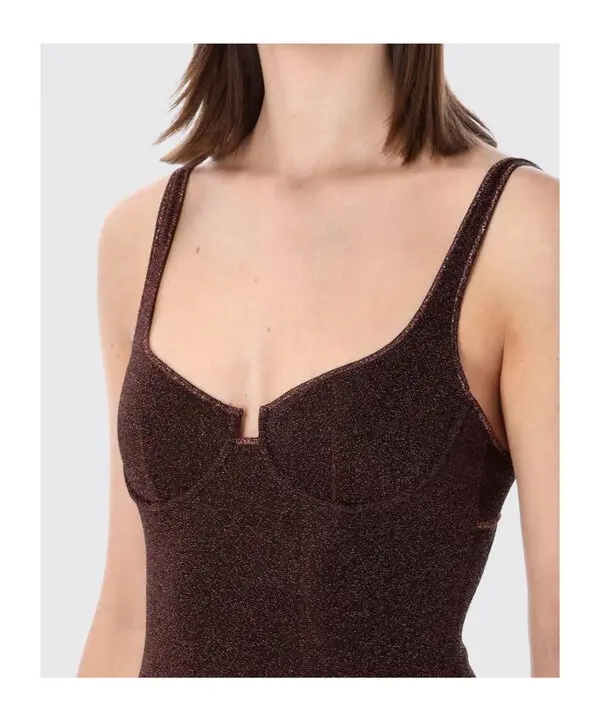 Oseree Lurex Thread One-piece Swimsuit - Chocolate