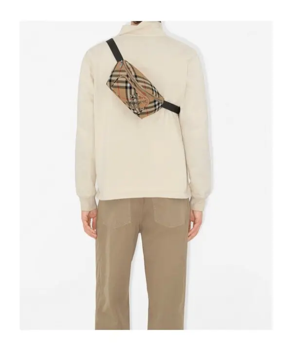 Burberry Checked Ekd Motif Small Belt Bag - Sand