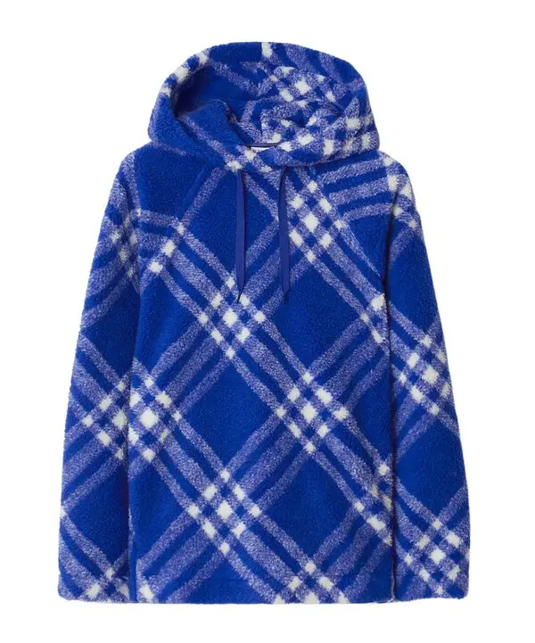 Burberry Checked Faux-shearling Hoodie - Knight Blue