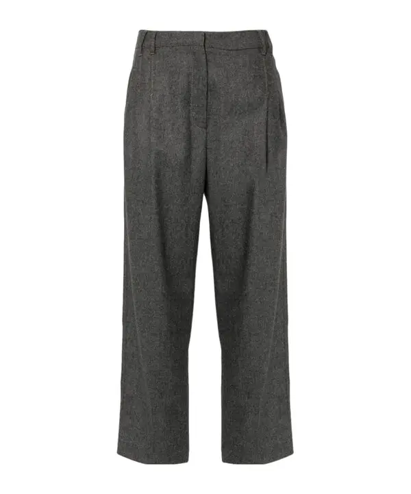 Brunello Cucinelli Pleated Straight Leg Pants - Dark Gray