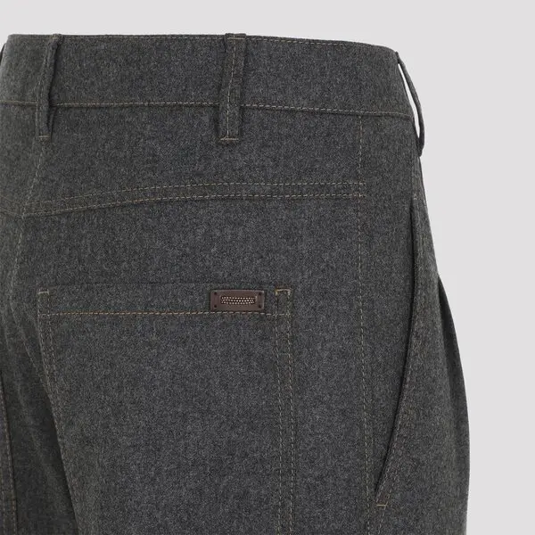 Brunello Cucinelli Pleated Straight Leg Pants - Dark Gray
