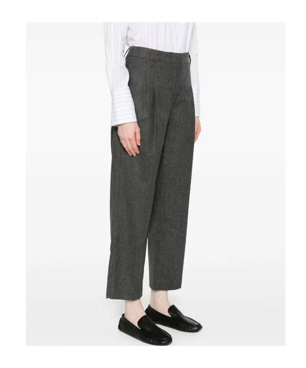 Brunello Cucinelli Pleated Straight Leg Pants - Dark Gray