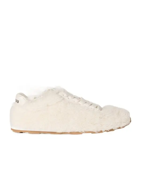 Miu Miu Plume Shearling Lace-up Sneakers - White