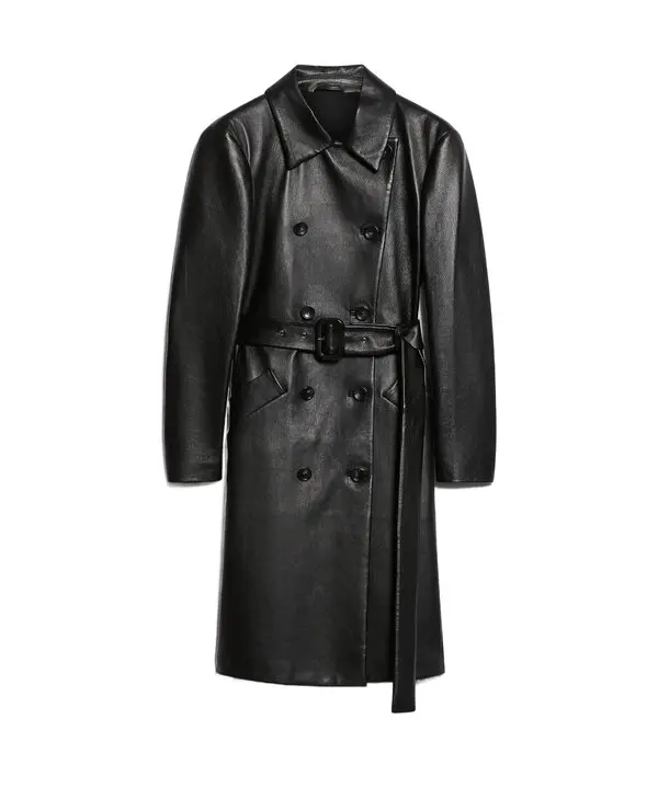 Sportmax Belted Leather Trench Coat - Black