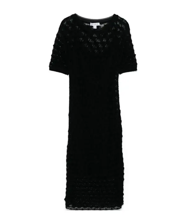 Alaïa Lace Midi Dress With Short Sleeves - Black