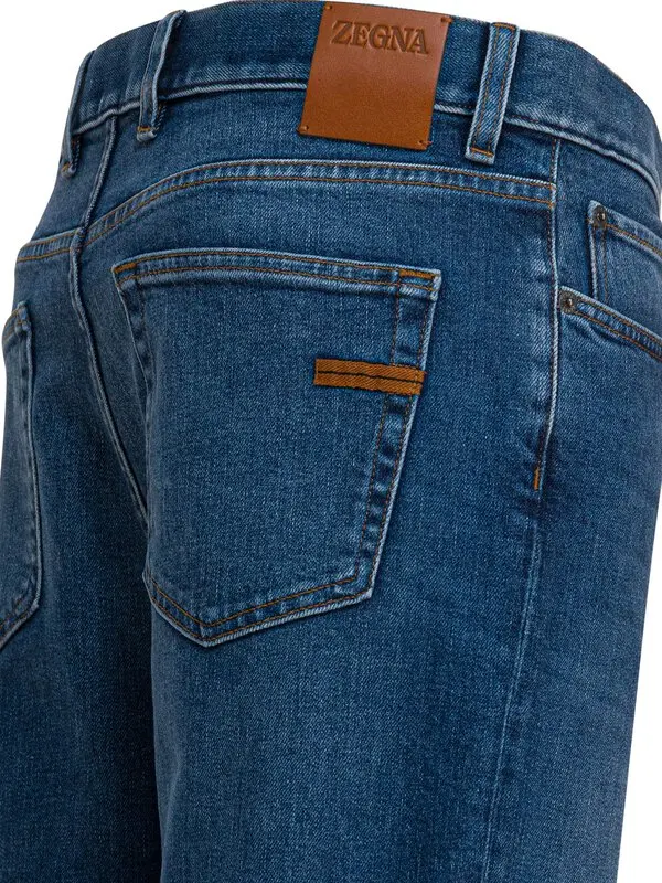 Zegna Logo Patch Straight-leg Jeans - Blue