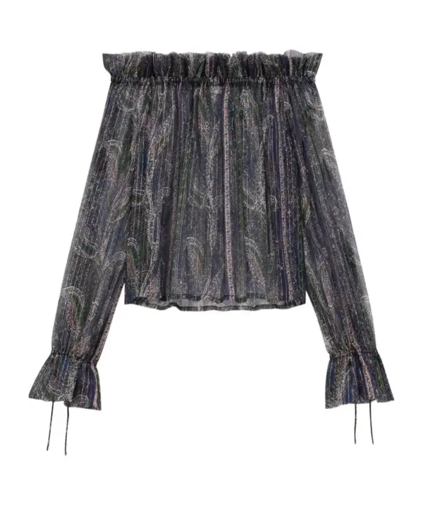 Saint Laurent Off-the-shoulder Ruffled Blouse - Indigo