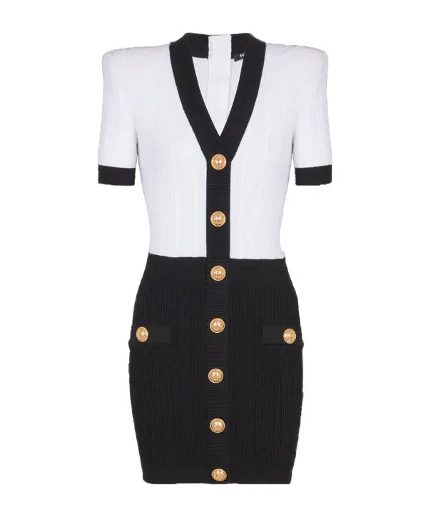Balmain Two-tone Cable-knit Bodycon Dress