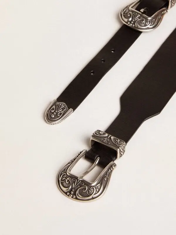 GOLDEN GOOSE Double Buckled Belt - Black