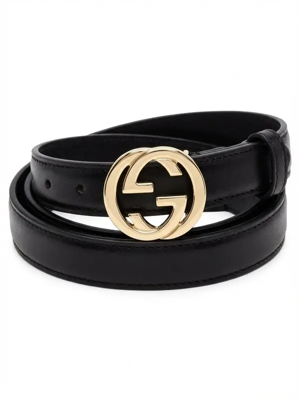 Gucci Blondie Thin Belt With Interlocking G Buckle - Black
