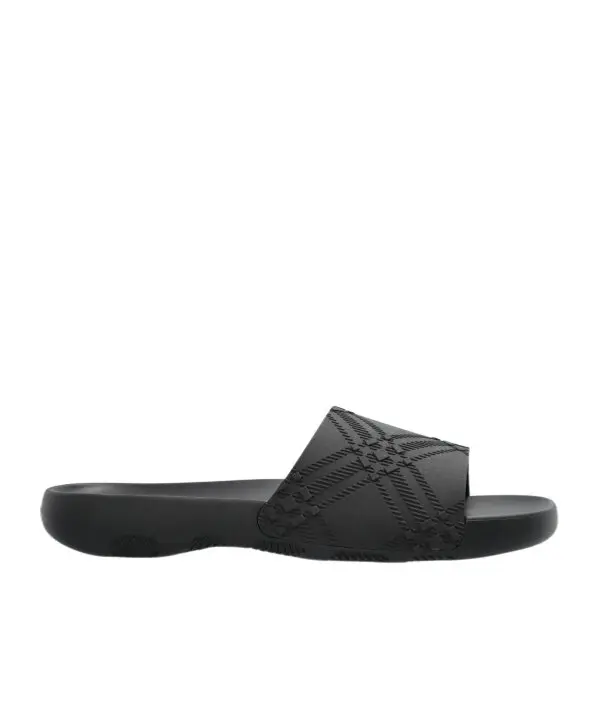 Burberry Check Embossed Slip-on Slides - Black