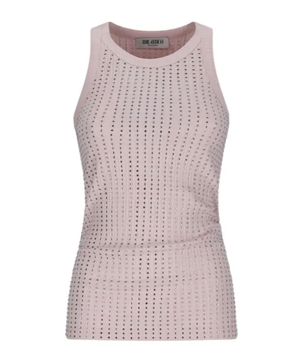 Attico Ribbed Embellished Tank Top - Pink