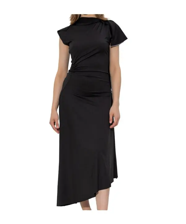 Victoria Beckham Asymmetric Pleated Dress - Black