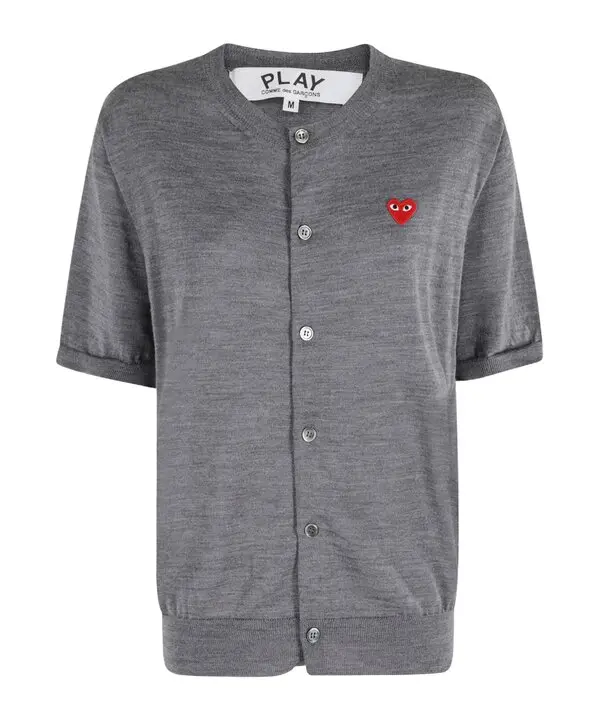Play Comme Des Garcon Heart Appliqué Wool Cardigan - Gray