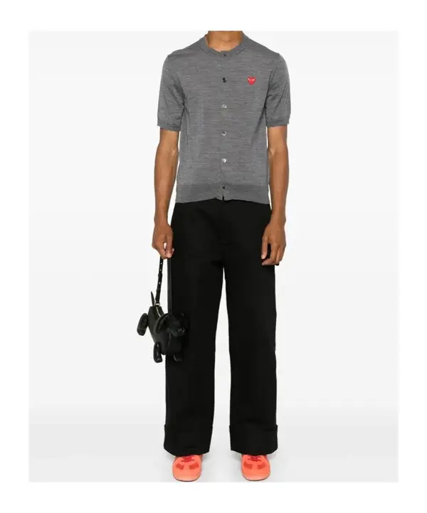 Play Comme Des Garcon Heart Appliqué Wool Cardigan - Gray