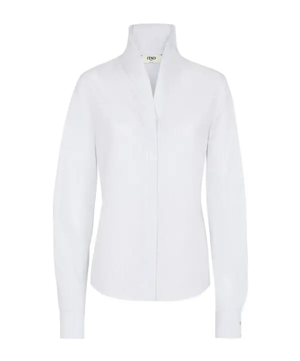 Fendi Long Sleeve V-neck Striped Shirt - White
