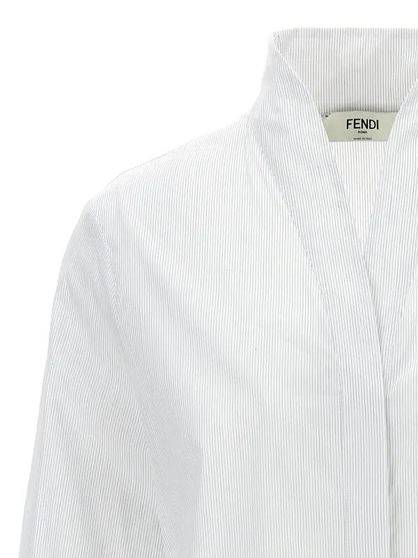 Fendi Long Sleeve V-neck Striped Shirt - White