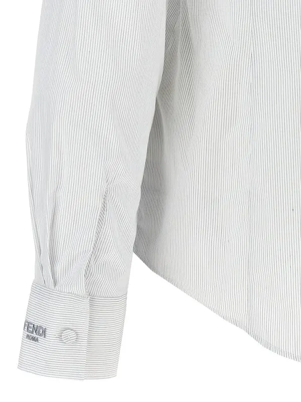 Fendi Long Sleeve V-neck Striped Shirt - White